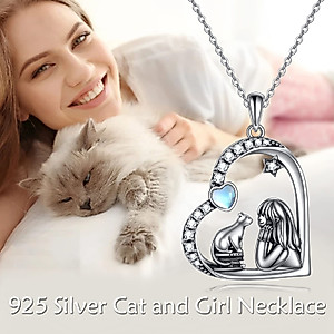 YAFEINI Cat Heart Necklace Sterling Silver Animal Necklace Jewelry Gifts for Women
