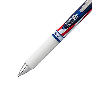 Pentel Gel Ink Pen, Retractable EnerGel Pen, (0.7mm) Metal Tip, Medium Point, Flag Barrel, Black Ink, 12 Pens (BL77USA-A)