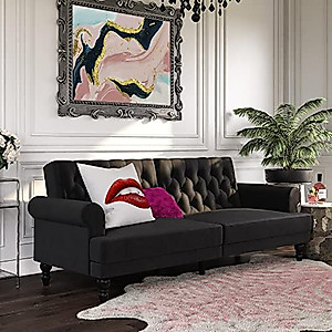 Novogratz Cassidy Upholstered Futon, Black Velvet