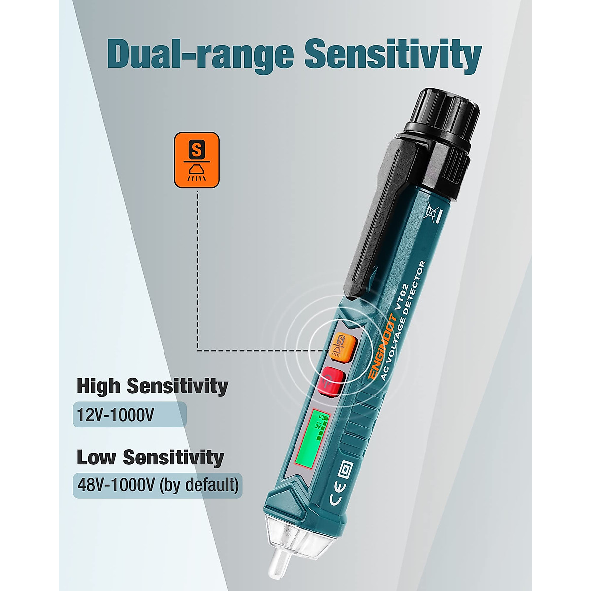 Non-Contact Voltage Tester, Dual Range Voltage Tester AC 12V-1000V/48V-1000V, ENGiNDOT Live/Null Wire Tester, Electrical Tester with LCD Display, Buzzer & Light Alarm, Breakpoint Test (Blue)