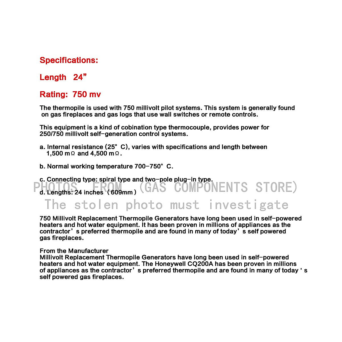 METER STAR 750 degree Millivolt Replacement Thermopile Generators Used on gas fireplace/water heater/gas fryer Cluster thermocouple