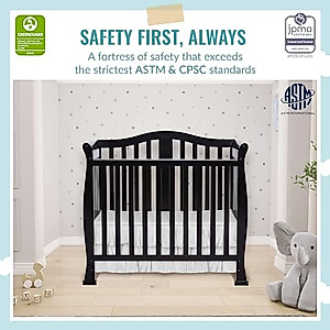 Dream On Me Addison 4-in-1 Convertible Mini Crib in Black, Greenguard Gold Certified, Non-Toxic Finishes, Built of New Zealand Pinewood, Comes with 1” Mattress Pad