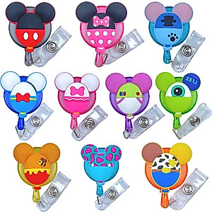 10 pc Cute Badge Reel Cartoon Characters Retractable Badge Reel id Holder | Mouse Ear Shape Character Princess Name Clips Extension Reels Lanyards Card Healthcare Pediatric Kids Nursery Health Care
