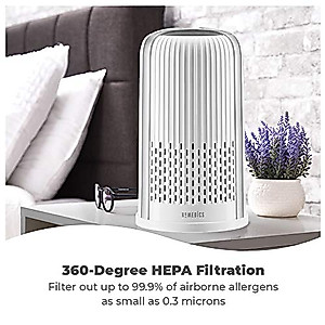 HoMedics TotalClean 4-in-1 Tower Air Purifier, 360-Degree HEPA Filtration for Allergens, Dust and Dander with Ionizer for Home, Office and Desktop, Night-Light and Essential Oil Aromatherapy (White)