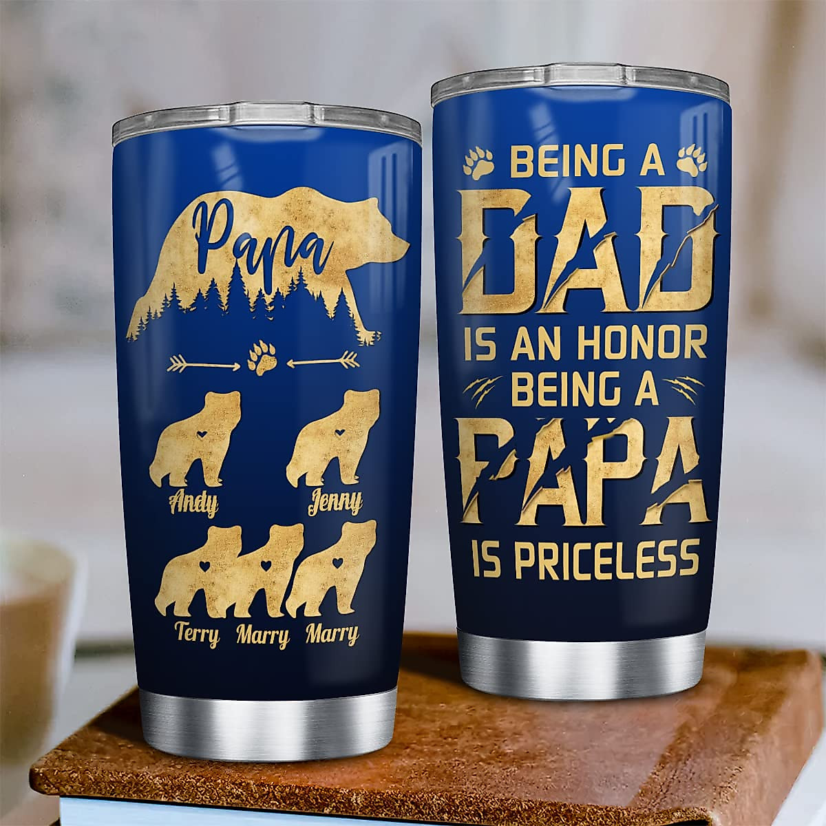 wowcugi Personalized Papa Bear Tumbler 20oz 30oz Grandpa Tumblers Stainless Steel Coffee Travel Mug Papa Cup Gift For Grandfather Grandad Pop Birthday Fathers Day Stuff Gift From Grandchildren