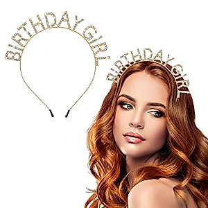 WLLHYF Birthday Crowns Girl Headband Birthday Sash Bling Rhinestone Hair Band Princess Tiara Sweet Happy Birthday Accessories for Women Girls Party Valentine's Day Festival Decorations