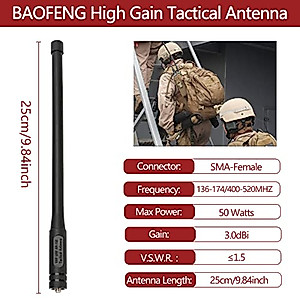 2Pack Baofeng Dual Band VHF UHF SMA-Female Tactical Antenna for Baofeng AR-152 UV-5R UV-82 BF-F8HP BF-H6 BF-888S TP-8Plus Kenwood TYT Etc Two Way Radio