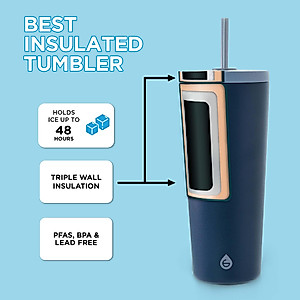 GROSCHE Jasper 23oz Tumbler with straw. Extreme Insulation, Classy Design, Built to Last, Insulated Stainless Steel Tumbler with Lid and Straw - Blue