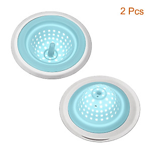 uxcell Silicone Sink Strainer, 2Pcs Kitchen Sink Drain Strainer Stopper with Detachable Stainless Steel Edge 4.4" Diameter Rim, Blue