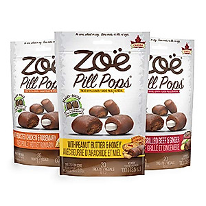 Zoë Pill Pops for Dogs, Healthy Dog Treats, All Natural Dog Treats to Hide Medication, Peanut Butter with Honey Recipe, 3.5 oz