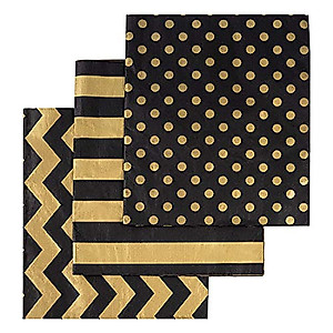 Ueerdand 105 Sheets Gold Black Tissue Paper, Christmas Metallic Gift Wrapping Paper Bulk for New Year Gift Bags, Birthday, Graduation, DIY Shipping Crafts, 20 Inch x 12 Inch