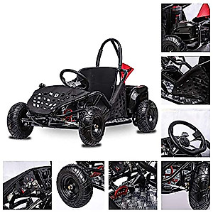FRP Baja-X 48V 1000W Brushless Electric Go Kart, 3-Speed Setting Go Kart W/Forward & Reverse, Racing Go Cart Up to 20 mph W/Foot Pedal & Foot Break, Go Cart Support Up to 175 Lbs