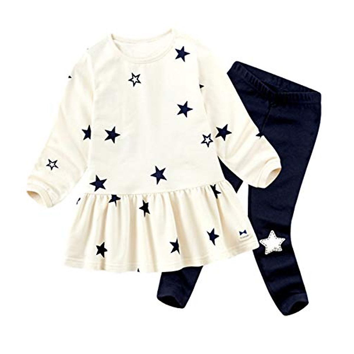CuteMe Toddler Baby Girls Clothes Set Cute Star Print Long Sleeveand and Pants 2 Pieces Outfits (002,White,110)
