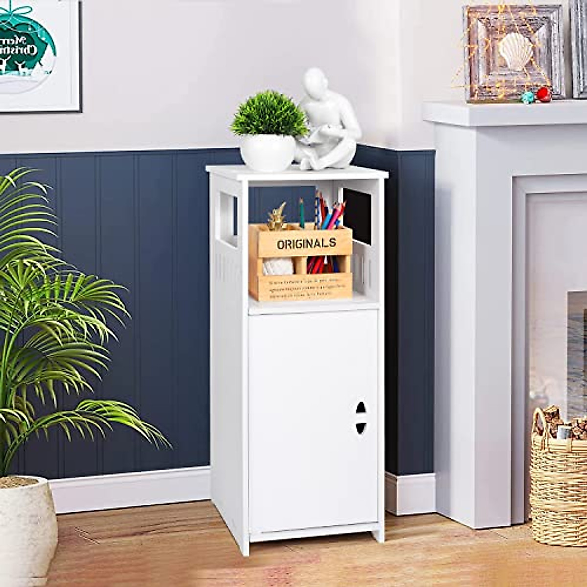 Bathroom Floor Storage Cabinet White,Narrow Space Cabinet with Door and Shelf,Bathroom Furniture Cabinet,Side Organizer Rack Stand Table,Side Table/Nightstand/Side Cabinet for Bedroom Living Room.
