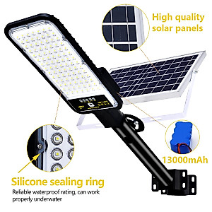 100W Solar Street Lights Outdoor, LED Street Lights Solar Powered Dusk to Dawn, Waterproof Solar Security Flood Light with Motion Sensor And Remote Control for Parking Lot Patio Backyard Garden Yard