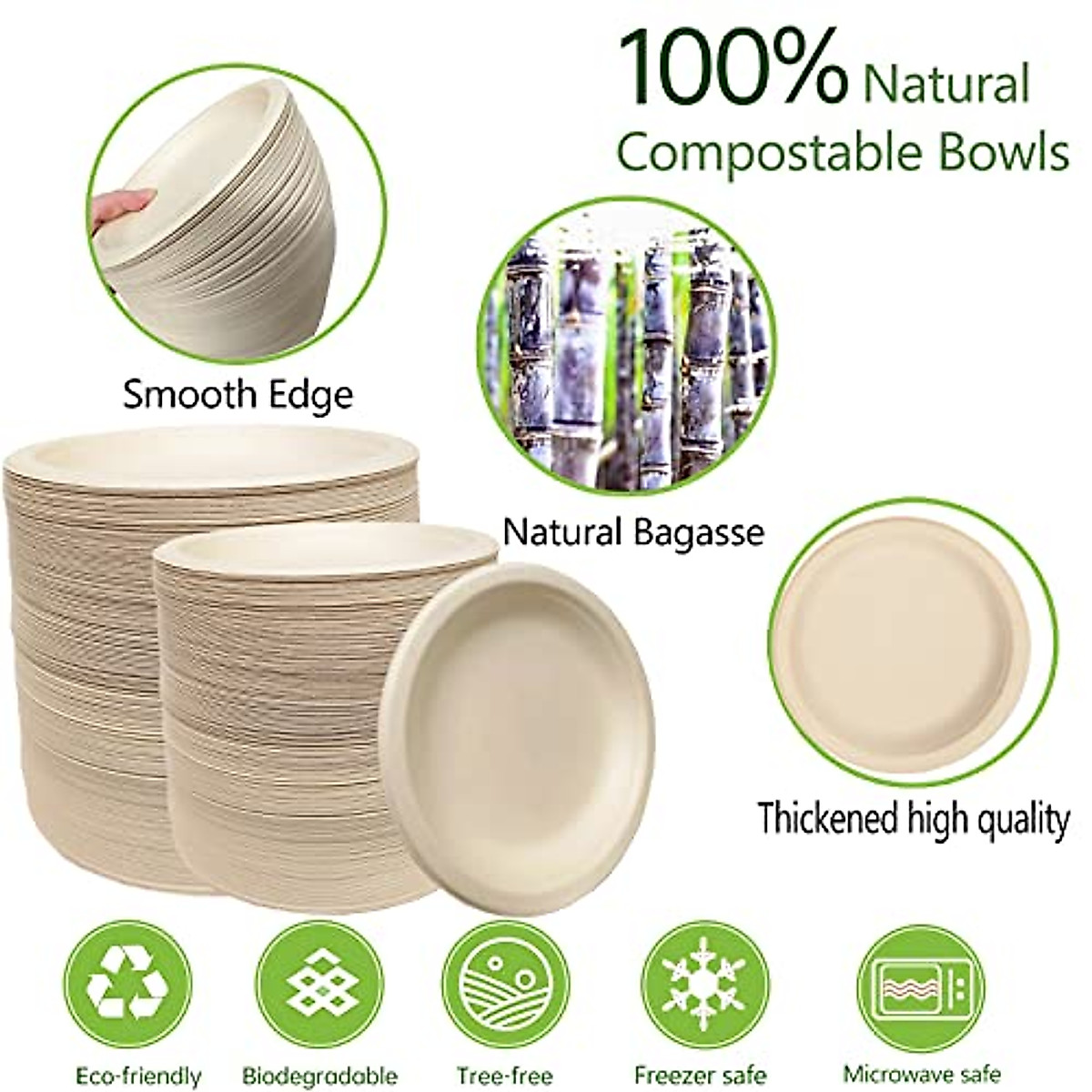smilixin 150 Pack Paper Plates,100% Compostable 7 inch Paper Plates,Disposable Plates,Biodegradable Plates Made of Sugarcane Fiber,Heavy-Duty Paper Plates for Daily Meals Party Dinner (7 Inch)