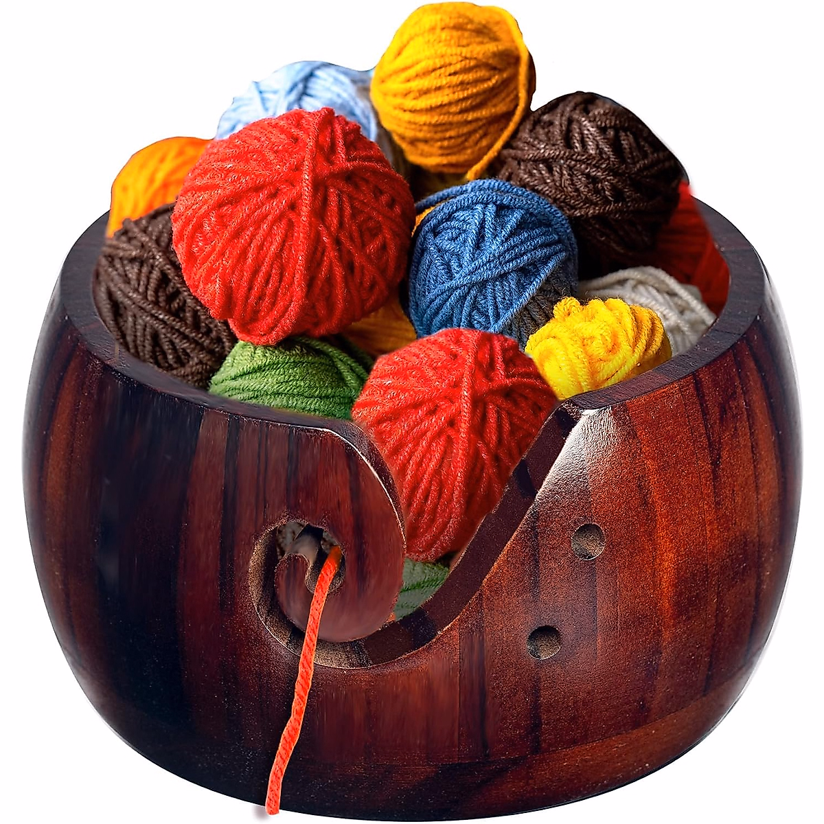 IUAQDP Wooden Yarn Bowls for Crochet Knitting Wool Storage Basket Round with Holes Handmade Craft Crochet Kit