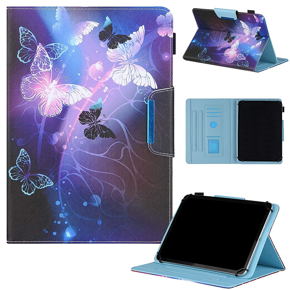 Universal 7 8 Inch Android Tablet Case, Tablet Case Cover for 7.0 8.0 Inch Tablet, Dluggs Multi-Angle Viewing PU Leather Stand Case for All 7.0-8.5 Inch Tablet, 01 Purple Butterfly