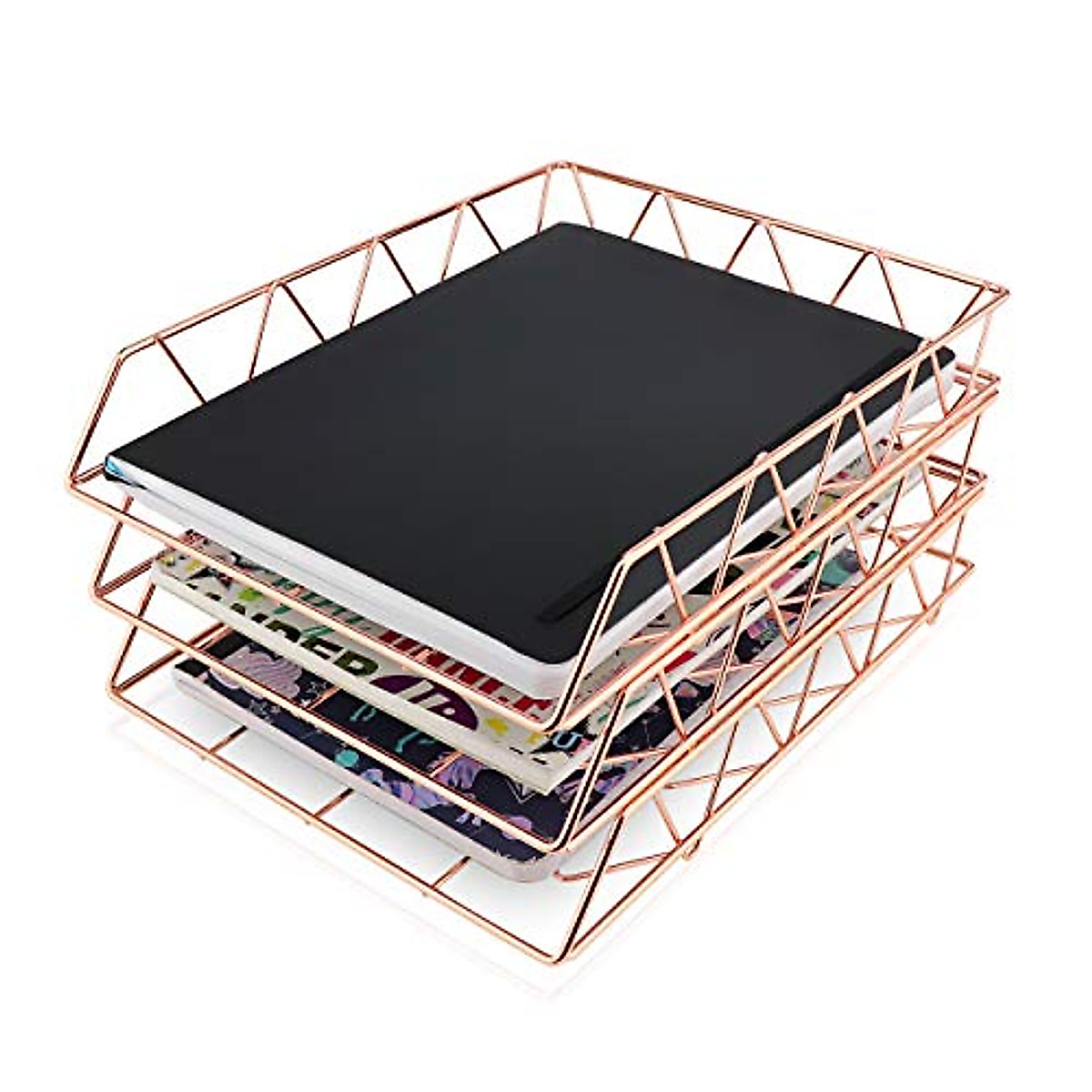 3 NRU, 3 Tier Organizer, File Tray, Rose Gold, Metal Letter, Tray File Organizer