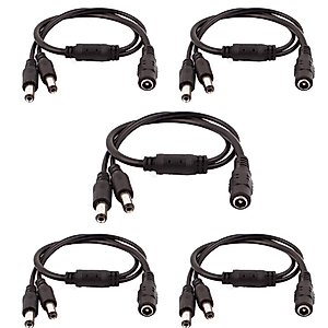 USHANLIN DC Power Splitter Security Camera Power Splitter 12V CCTV Power Cable (1 Female to 2 Male 5.5mm X 2.1mm, 5Pack)