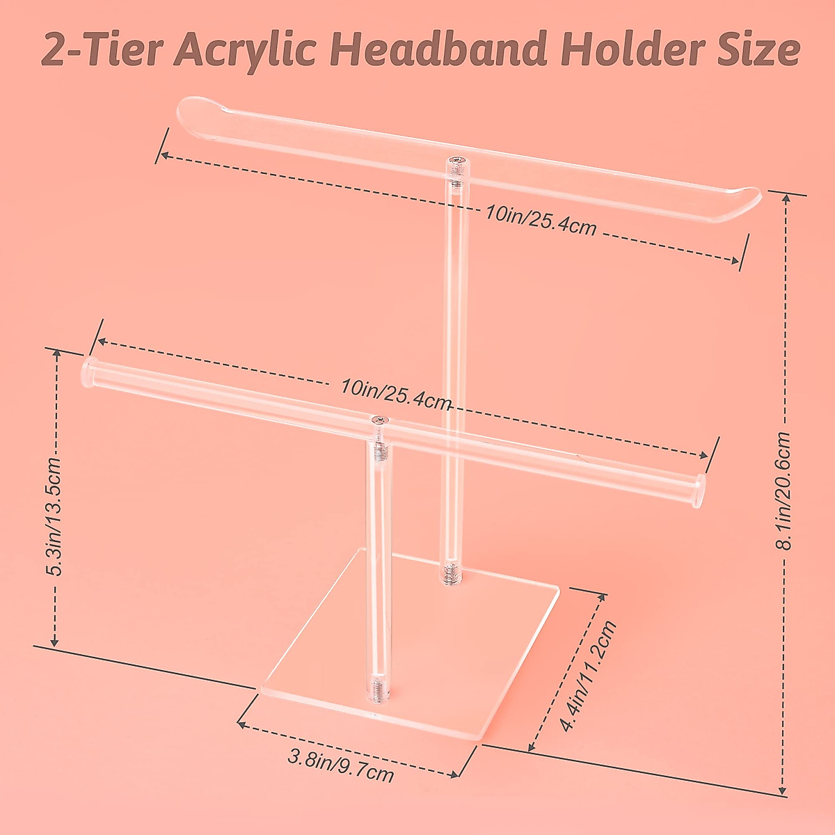 Acrylic Headband Organizer Scrunchie Holder, 2-Tier Clear Hair Tie Storage Headband Holder Display Stand, Hair Accessories Organizer for Baby Girls and Women