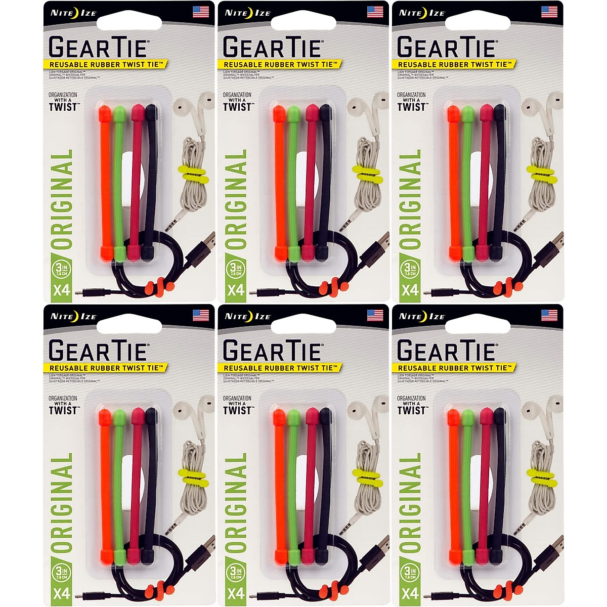 Nite Ize GT3-4PK-A1 3" Gear Tie Assorted Colors 4 Count