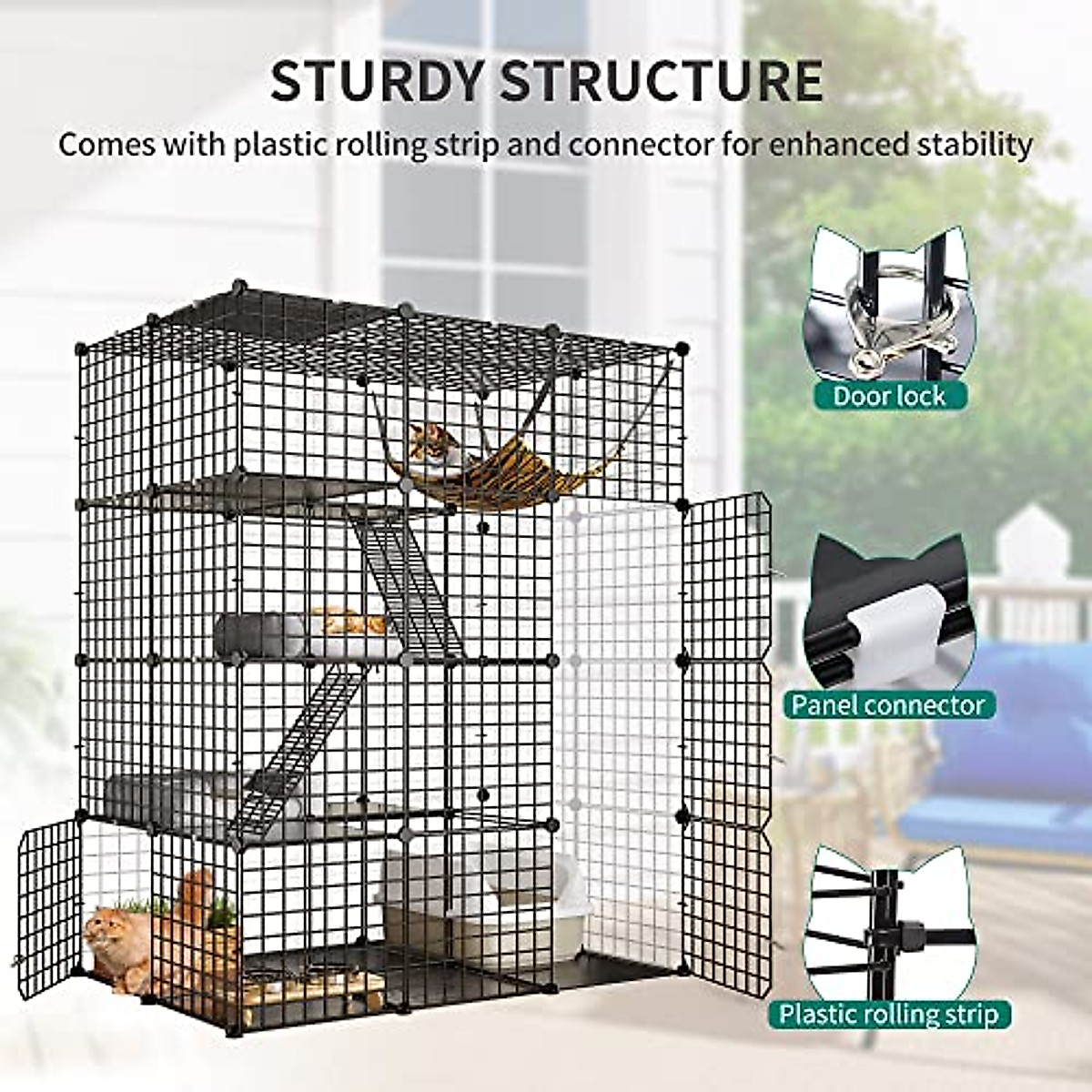 YITAHOME Cat Cage Indoor Large 4-Tier Cat Enclosure Metal Wire Cat Kennels DIY Cat Playpen Catio with Large Hammock for 1-3 Cats