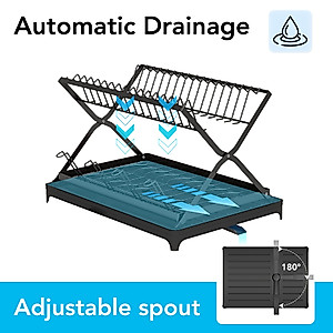 1Easylife Dish Drying Rack Collapsible: 2-Tier Dish Rack with Drainboard, Self Draining Dish Dryer for Kitchen Counter Rustproof, Foldable Utensil Drainer with Cup Holder Free Towel