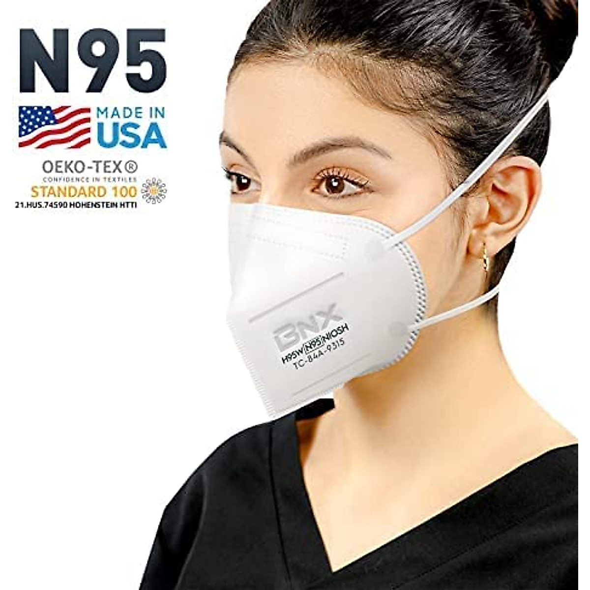BNX N95 Mask NIOSH Certified MADE IN USA Particulate Respirator Protective Face Mask (20-Pack, Approval Number TC-84A-9315 / Model H95W) White