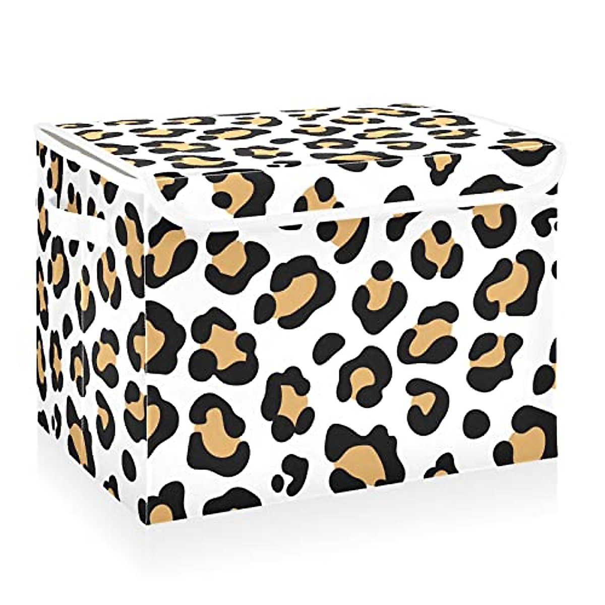 CaTaKu Leopard Spots Brown Storage Bins with Lids and Handles, Fabric Large Storage Container Cube Basket with Lid Decorative Storage Boxes for Organizing Clothes