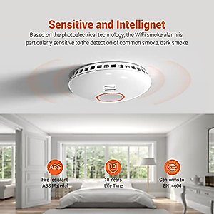 Jemay Smart Smoke Detector Receive Alerts with App, Wireless Wi-Fi Smoke Alarm with Self-Check Function, Fire Alarm with Photoelectric Sensor, Replaceable Lithium Battery & Silence Button