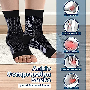 Define Essentials Compression Plantar Fasciitis Socks Ankle Compression Sleeve Heels Arch Supports & Heel Pain Relief Ankle Supports for Men and Women (White, Large-XLarge)