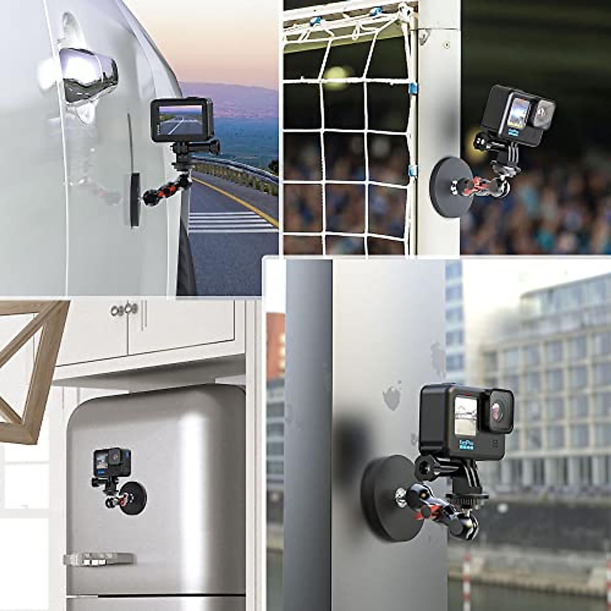 SUREWO Magnetic Camera Mount with Mini Universal Head, Magnetic Mount Base Stand with 1/4"-20 Thread Compatible with GoPro Hero 12 11 10 9 8 7 6 5 Black,D JI Osmo Action 4/3,AkASO and More