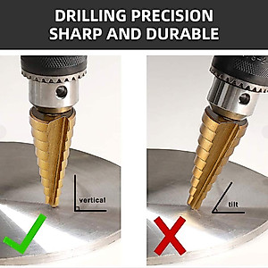 Aleric Step Drill Bit Set - Titanium Coated, High Speed Steel Drill Cone Bits for Sheet Metal Hole Drilling Cutting, HSS Multi Size Hole Stepped Up Unibit for DIY Lovers,3pcs