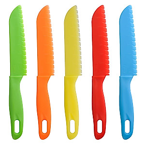 ONUPGO Knives for Kids 10 Pieces Plastic Kitchen Baking Knife Set, Montessori Kitchen Tools for Toddlers-Kids Cooking Sets, Real Kids Safe Cooking Knives in 10 Colors