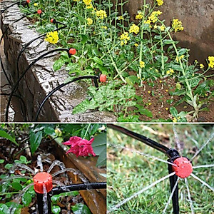 Flantor Garden Irrigation System,50ft 3/8" & 50ft 1/4" Irrigation System Blank Distribution Tubing Watering Drip Kit/Irrigation Kits Automatic Mist Irrigation Equipment Set for Garden,Flower Bed,Lawn