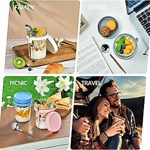 Vaootop 4-pack 16 oz Overnight Oats Containers with Lids and Spoons, Glass jars with Airtight Lids, Wide mouth Mason Salad jars, Glass Food Storage Containers for Snacks Yogurt Spice Sugar