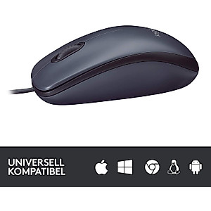 Logitech M100 Wired USB Mouse, 3-Buttons, 1000 DPI Optical Tracking, Ambidextrous PC/Mac/Laptop - Dark/Black