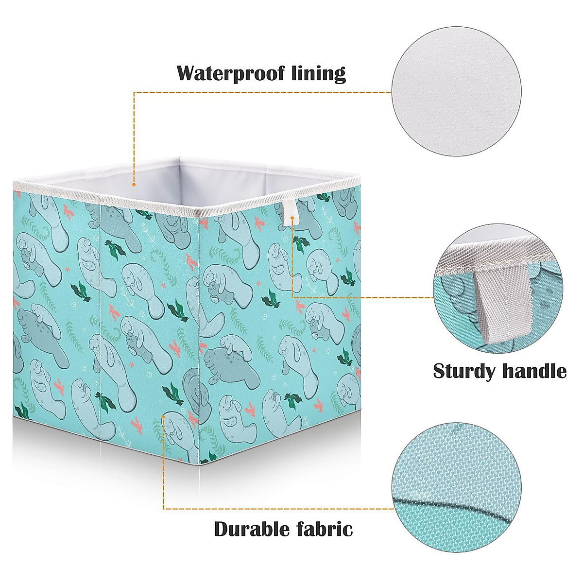 Emelivor Blue Manatees Rectangle Storage Bins Fabric Storage Cube Collapsible Foldable Storage Baskets Organizer Containers for Shelves Office Clothes Clothing Home Book,16 x 11inch