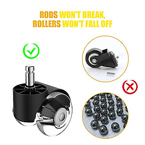 Office Chair Casters Wheels(Set of 5) - 2 inch Heavy Duty Mute Desk Chair Wheels Replacement 2200Lbs- Office Chair Wheels for Hardwood Floors- Universal Fit Wheels for Office Chair