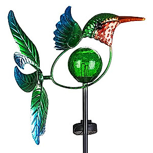 VEWOGARDEN 51" Solar Wind Spinner Hummingbird Yard Art Decorations, Outdoor Metal Wind Sculpture for Patio, Lawn & Garden Decor