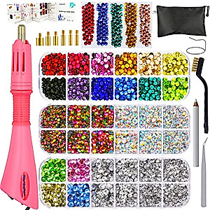 Worthofbest Hotfix Applicator, Rhinestones Setter Wand Tool, Hot fixed Bedazzler Kit, 4560Pcs, AB Crystal, Rainbow, Clear, 15 Colors, Tips, Tweezers, Tray, Gems Picker Tool,Bag,3 Jewel Size