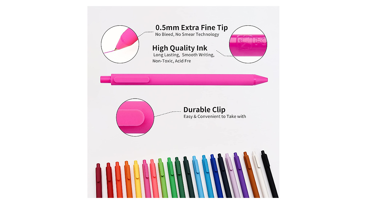 Retractable Gel Pens - 20 Vibrant Colors for Writing & Art