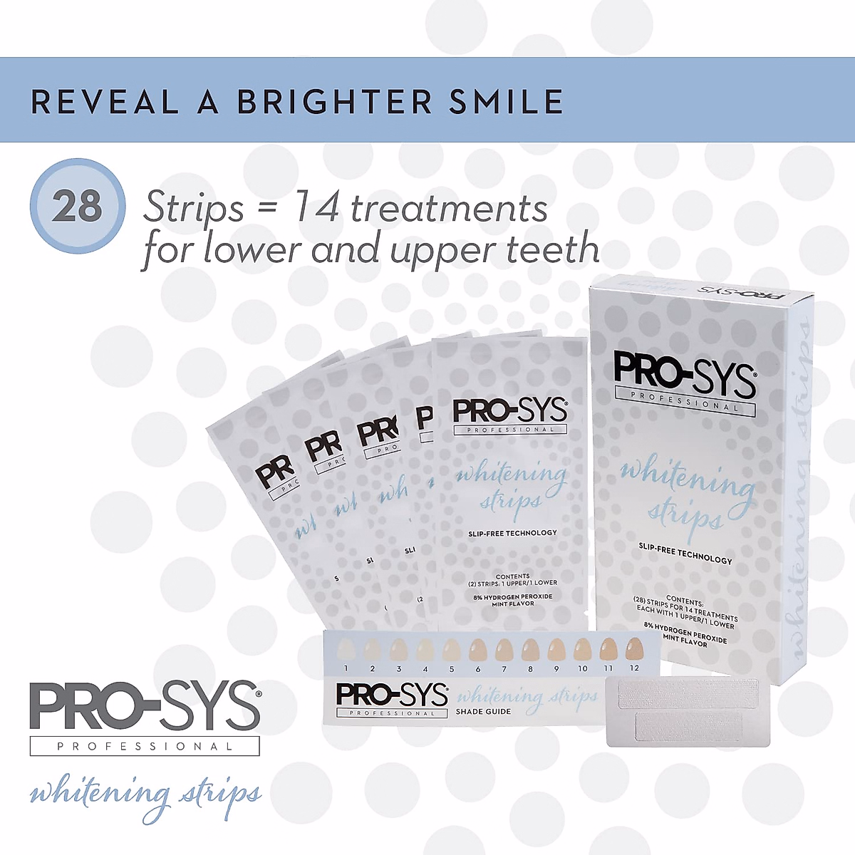 PRO-SYS Whitening Strips Kit, Sensitive Teeth Whitening Tray, Stain Remover, Teeth Whitener, 28 Strips