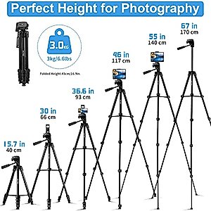 67" Phone Tripod, MACTREM Tripod Stand for iPad iPhone Tablet Camera with 2 in 1 Mount & Wireless Remote, Aluminum Extendable iPhone Tripod for Video Recording/Selfies/Live Stream/Vlogging