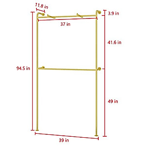 MDEPYCO Modern Simple Square Tube Double Hanging Rods Clothing Rack,Retail Display Wall Mounted Storage Clothes Hanging Shelf,2 Tier Metal Garment Rack (39" L, Gold without Wood)