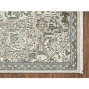 Abani Savoy Collection Area Rug - Beige/Green Vintage Design - 5'3" x 7'6" - Easy to Clean - Durable for Kids and Pets - Non-Shedding - Medium Pile - Soft Feel - for Living Room, Bedroom & Office