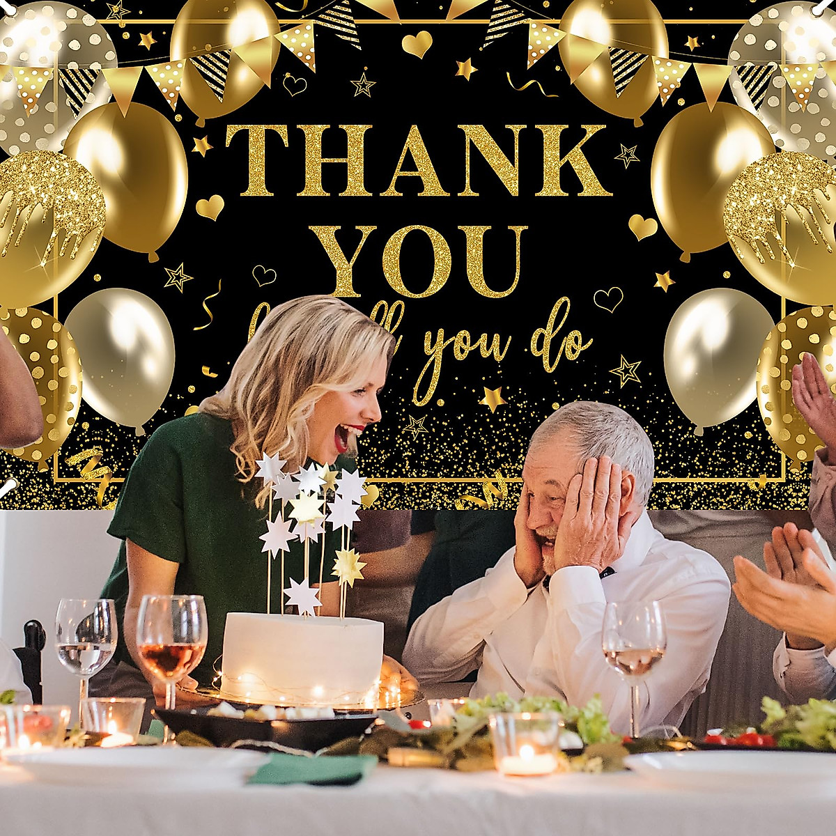 Avezano Thank You for All You Do Banner Backdrop Gold Black Thank You Party Background for Employee Appreciation Decorations Congrats Grad Happy Retirement Teacher Doctor Banner 70.8x43.3inch