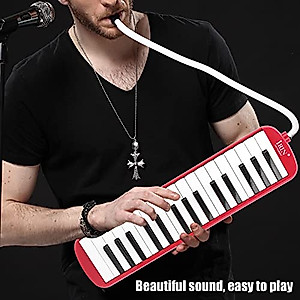 Beginner Melodica, 32 Keys Simple Melodica Portable Melodica with Carry Bag Melodica with Cornet Mouthpiece for Children Beginner Musical Training(red)