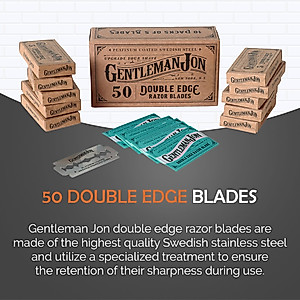 Gentleman Jon 50-Pack Platinum Double Edge Razor Blades - Premium Swedish Stainless Steel Safety Razor Blades - Platinum Coated Blades For Smooth and Comfortable Shaves - Fits Most Safety Razors
